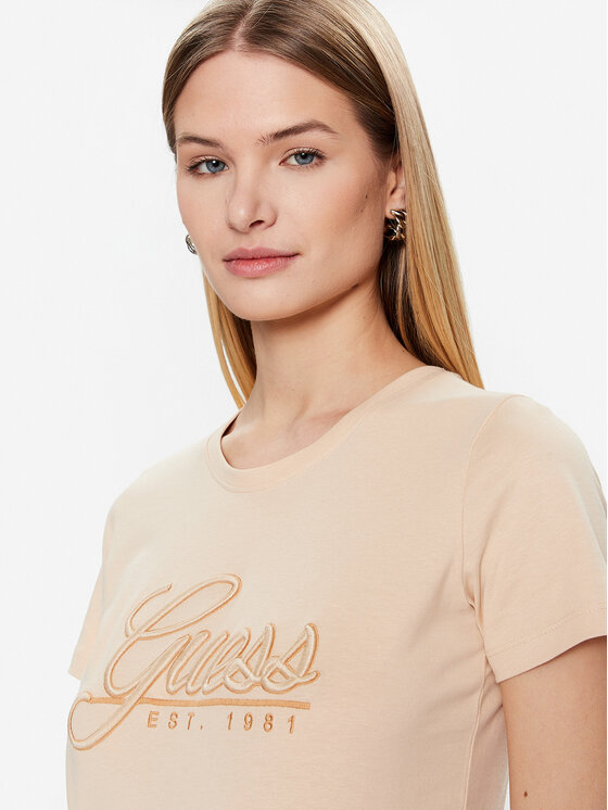 Guess T-Shirt Script W3GI36 I3Z14 Beżowy Regular Fit | Modivo.pl