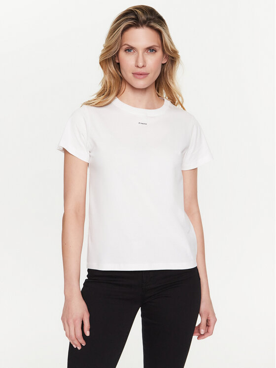 Pinko T-Shirt 100373 A0KP Biały Regular Fit | Modivo.pl