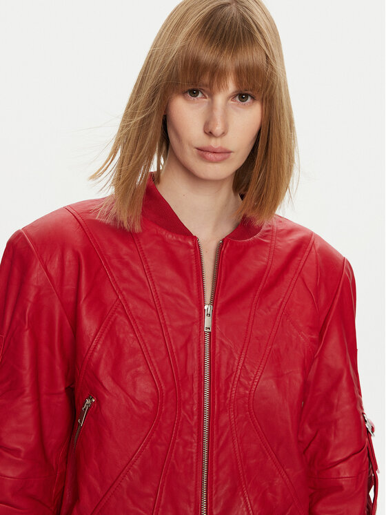 Gestuz Kurtka skórzana Zania 10909838 Czerwony Regular Fit | Modivo.pl