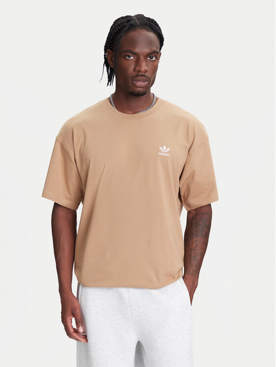 adidas T-Shirt Trefoil Essentials JV5944 Beżowy Oversize | Modivo.pl