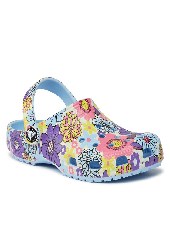 Crocs Pantoletten Crocs Classic Retro Floral Clog Kids 209059 Blau ...