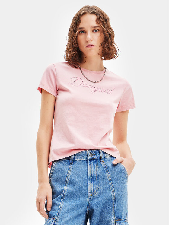 Desigual T-Shirt 23WWTKBB Różowy Slim Fit | Modivo.pl
