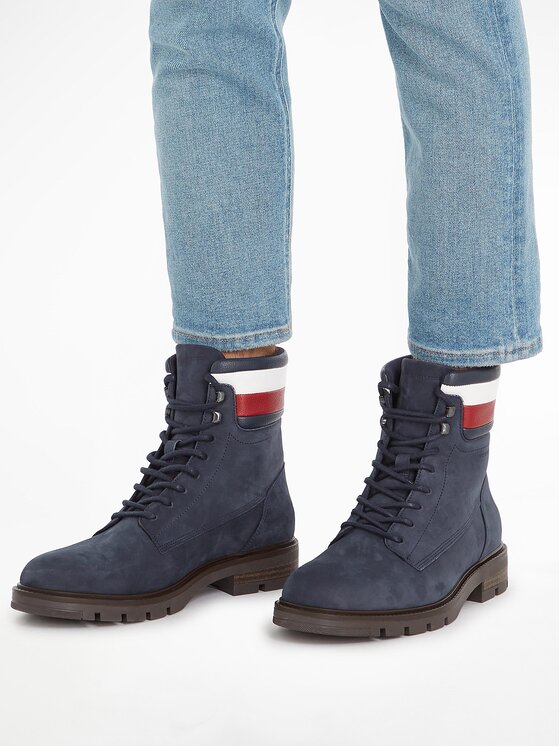 Tommy Hilfiger Schnurstiefeletten Corporate Hilfiger Nubuck Boot FM0FM04801 Blau Modivo