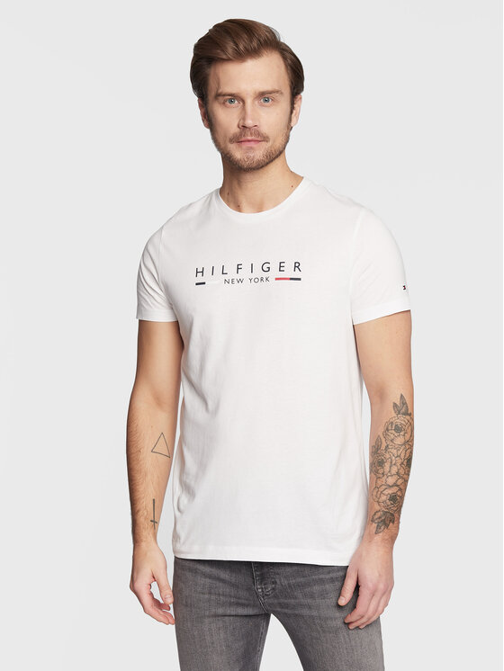 Tommy Hilfiger T-Shirt New York MW0MW29372 Bílá Slim Fit | Modivo.cz