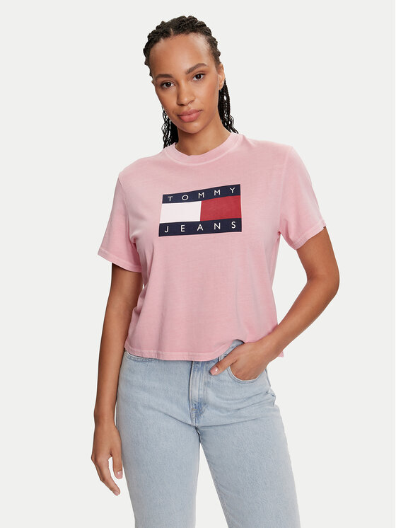 Tommy Jeans T Shirt Flag DW0DW18629 Rosa Boxy Fit Modivo