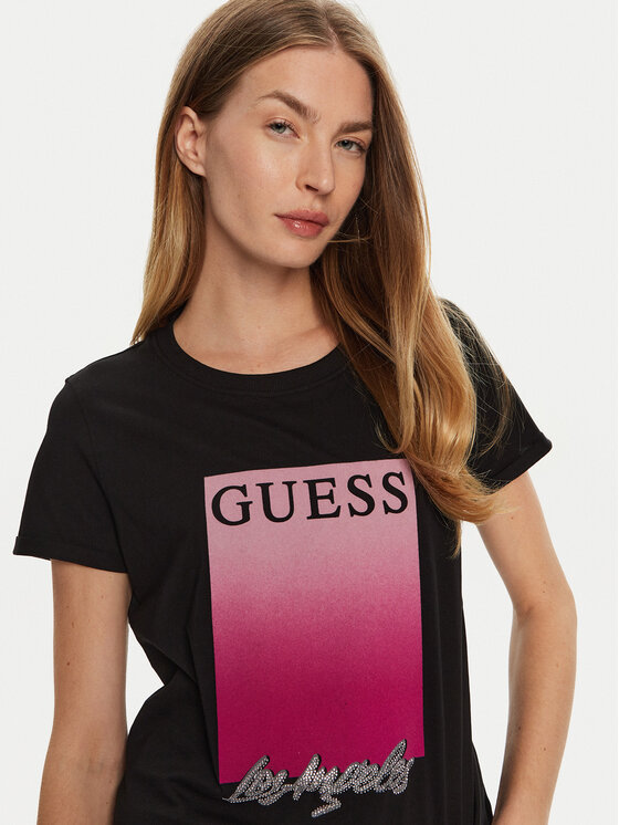 Guess T-Shirt W4BI30 JA914 Czarny Regular Fit | Modivo.pl