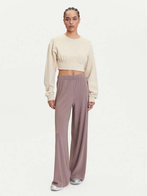 adidas Úpletové kalhoty Essentials JD0768 Béžová Wide Leg | Modivo.cz