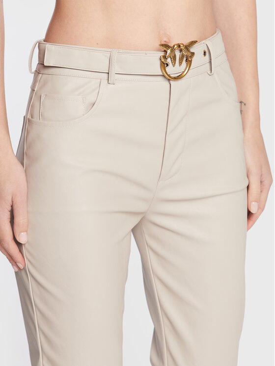 Pinko Παντελόνι από απομίμηση δέρματος Susan 36 1G17XE 7105 Γκρι Skinny ...