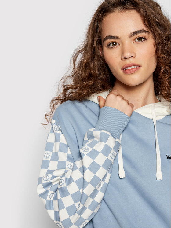 Vans Mikina Peace Checkerboard Blocked VN0A7YYB Světle modrá Relaxed ...