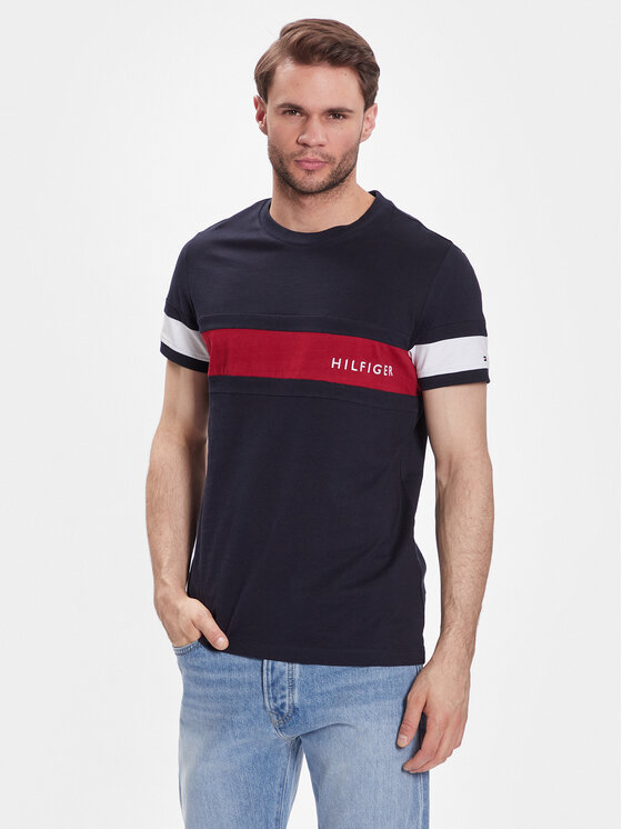 Tommy Hilfiger Тишърт Colorblock Placement MW0MW29282 Тъмносин Slim Fit ...