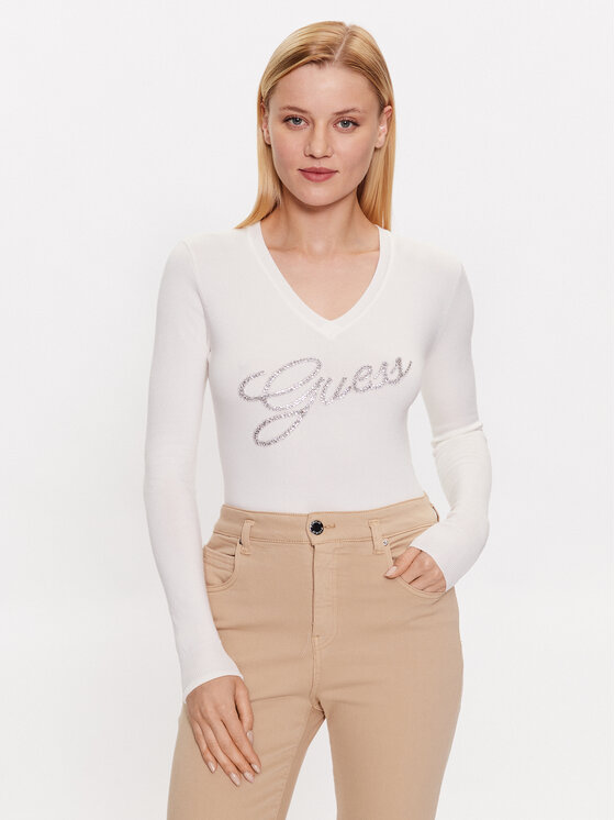Guess Sweter W3YR21 Z2NQ2 Écru Slim Fit | Modivo.pl