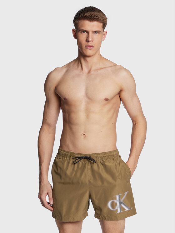 Calvin Klein Swimwear Szorty kąpielowe KM0KM00800 Khaki Regular Fit ...