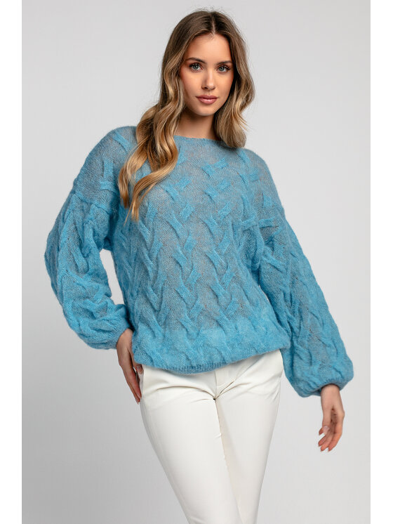 Fobya Sweter F1995 Niebieski Basic Fit | Modivo.pl
