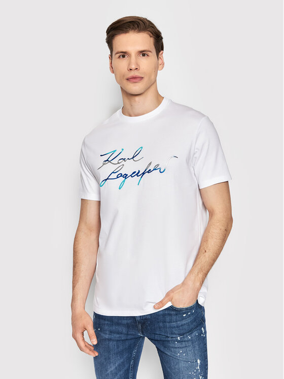 KARL LAGERFELD T-Shirt Crewneck 755044 521224 Biały Regular Fit | Modivo.pl