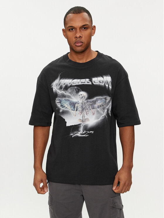 Jack&Jones Тишърт Rush Skull 12216298 Черен Relaxed Fit | Modivo.bg