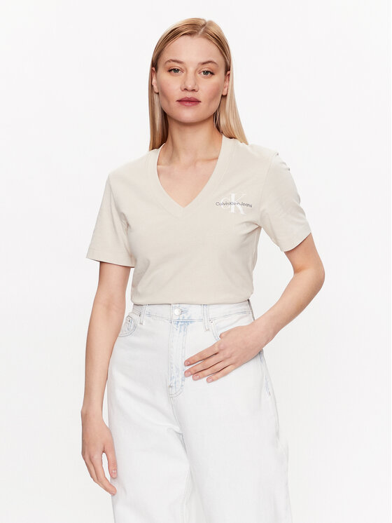 Calvin Klein Jeans T-Shirt J20J221429 Beige Regular Fit | Modivo.de