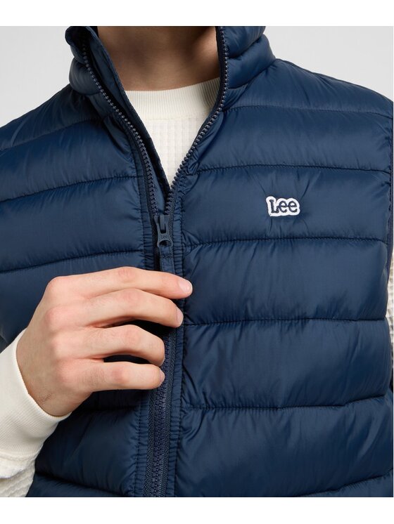 Lee Tank top STAND COLLAR PUFFER Granatowy Regular Fit | Modivo.pl