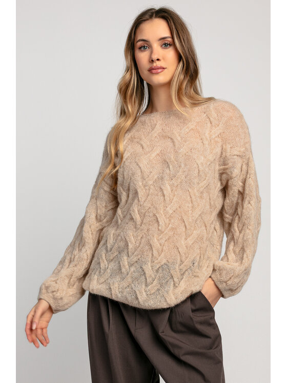 Fobya Sweter F1995 Beżowy Basic Fit | Modivo.pl