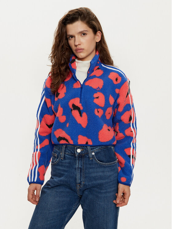 adidas Flis Essentials 3-Stripes Animal Print IY1664 Plava Loose Fit ...