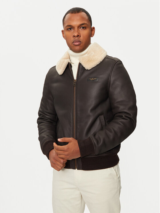 Aeronautica Militare Geacă de piele 242PN1611763 Maro Regular Fit ...
