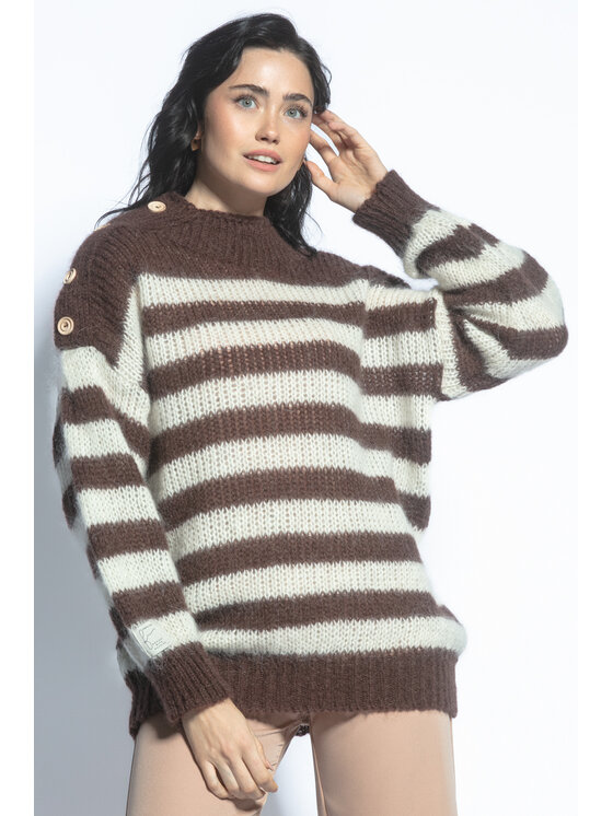 Fobya Sweter F1763 Brązowy Regular Fit | Modivo.pl