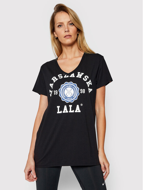 PLNY LALA T-Shirt Warszawska Lala PL-KO-VN-00098 Czarny V-Neck Fit ...