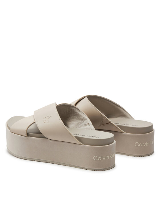 Calvin Klein Jeans Şlapi Flatform Cross Mg Uc YW0YW01349 Bej | Modivo.ro