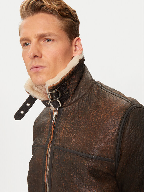 Schott NYC Kurtka skórzana LCBOMBARDIER Brązowy Regular Fit | Modivo.pl