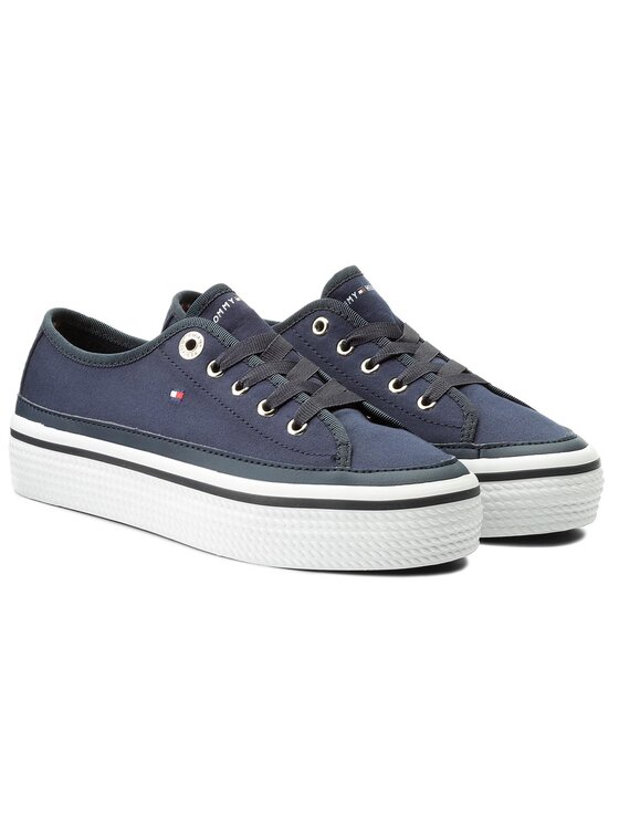Tommy Hilfiger Sneakers aus Stoff Corporate Flatform Sneaker FW0FW02456 Dunkelblau Modivo