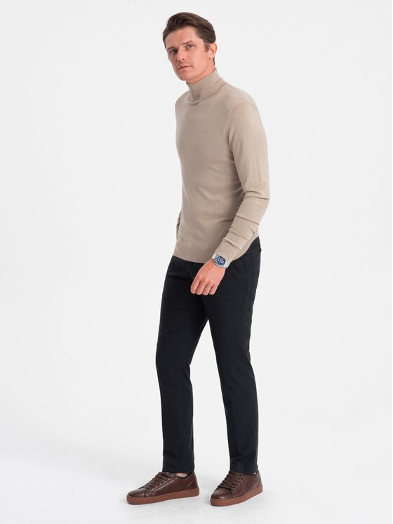 Ombre Sweter OM-SWTN-0101 Beżowy Fitting Fit | Modivo.pl