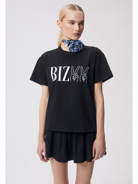 BIZUU T-Shirt PEACE Czarny Standard Fit | Modivo.pl