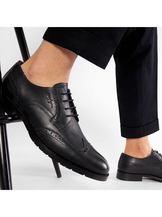 Tommy Hilfiger Halbschuhe Brogue Leather Lace Up Shoe FM0FM03104 Schwarz Modivo