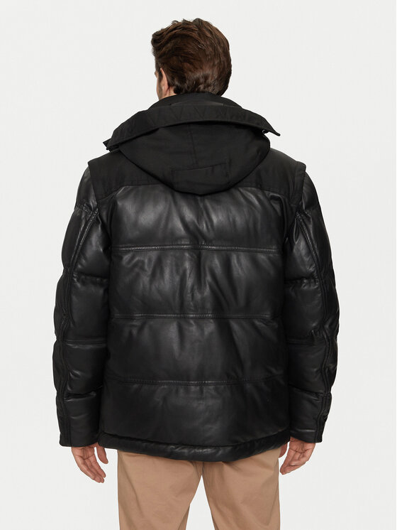 Boss Kožená bunda Jolam 50522219 Černá Relaxed Fit | Modivo.cz