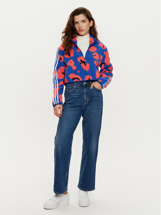 adidas Flis Essentials 3-Stripes Animal Print IY1664 Plava Loose Fit ...