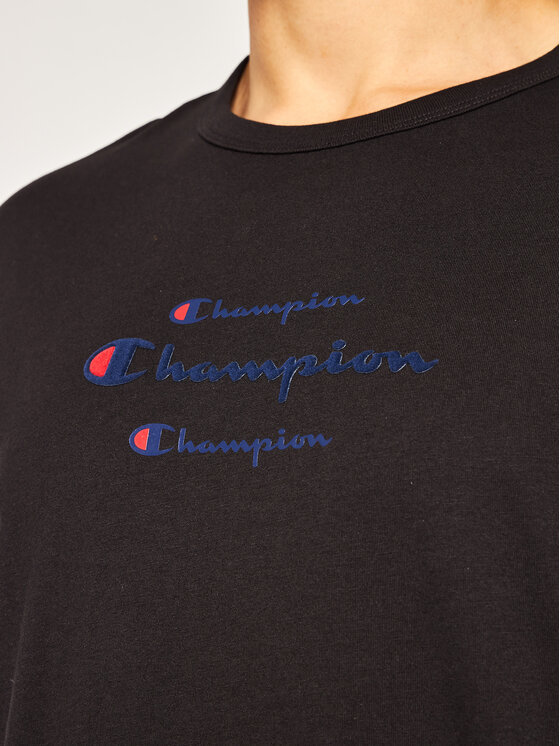 Champion T-Shirt Triple Script 214330 Czarny Regular Fit | Modivo.pl