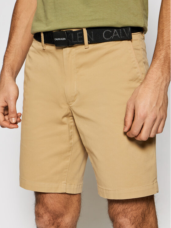 Calvin Klein Шорти от плат Garment Dye Belted K10k107164 Кафяв Slim Fit